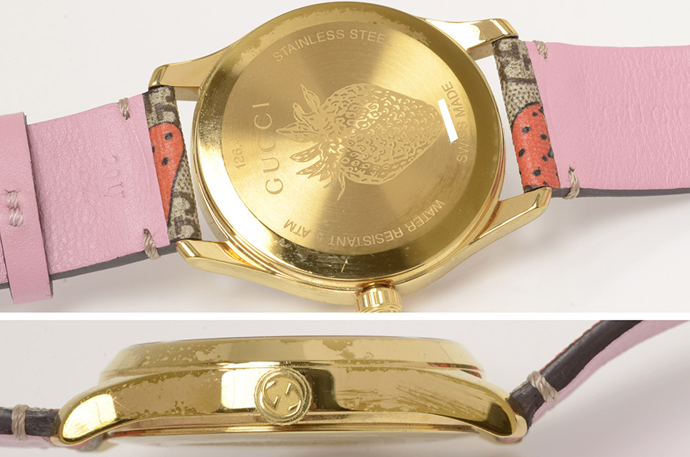 Gタイムレス GP/革ベルト ストロベリープリント文字盤 YA1264133 レディース クォーツ